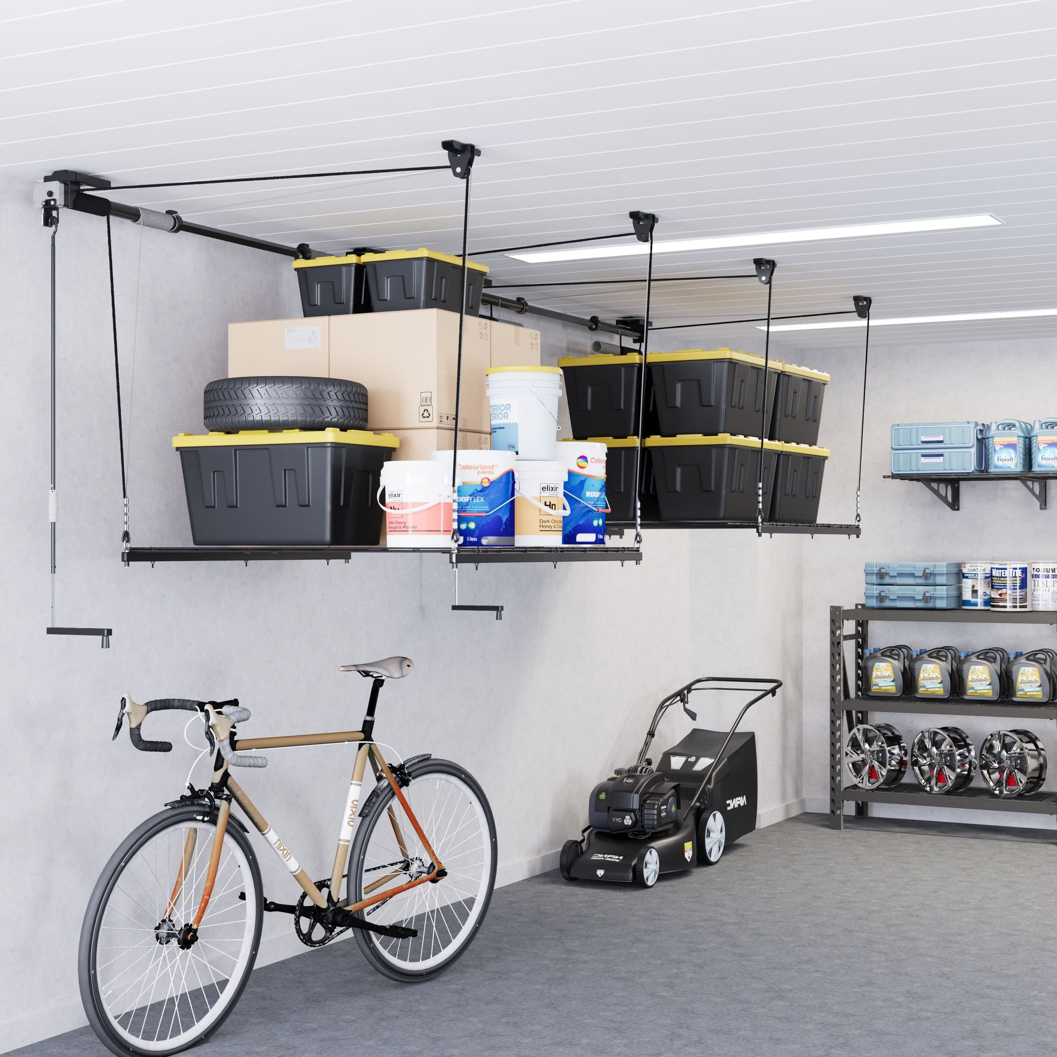 FLEXIMOUNTS GL1 Overhead Garage Lifting Storage Rack, 4x4 Ft Adjustabl ...