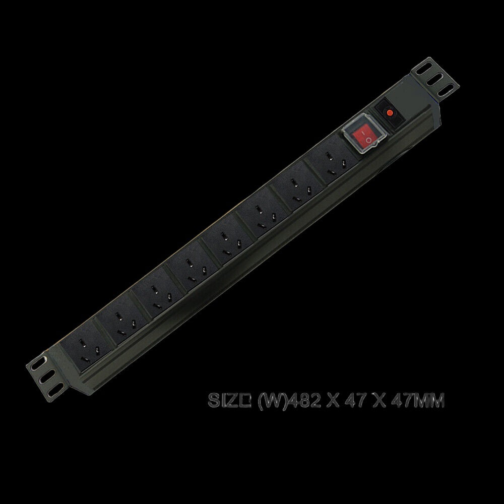PDU 19" Power Board 8 Way 1RU Strip Rail Powerboard Master Switch Rack ...