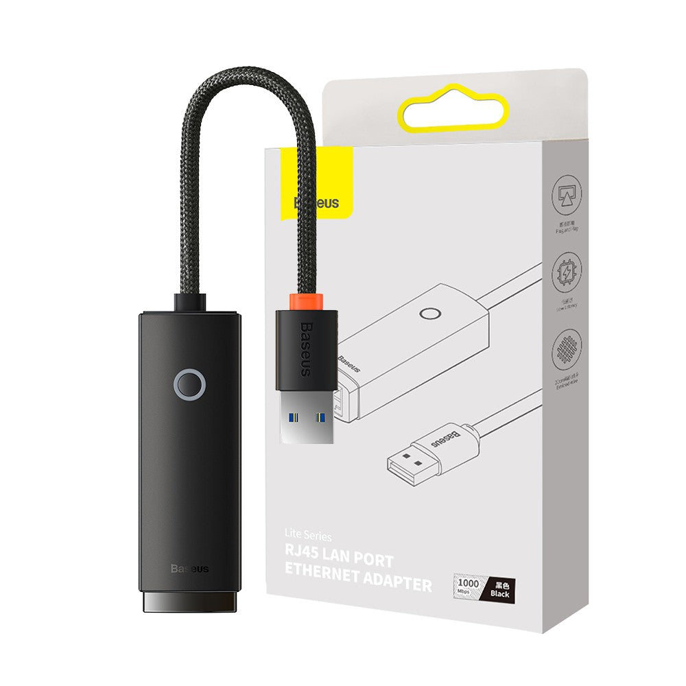 Baseus Lite Series Ethernet Adapter USB-A to RJ45 LAN Port 1000Mbps-Bl ...